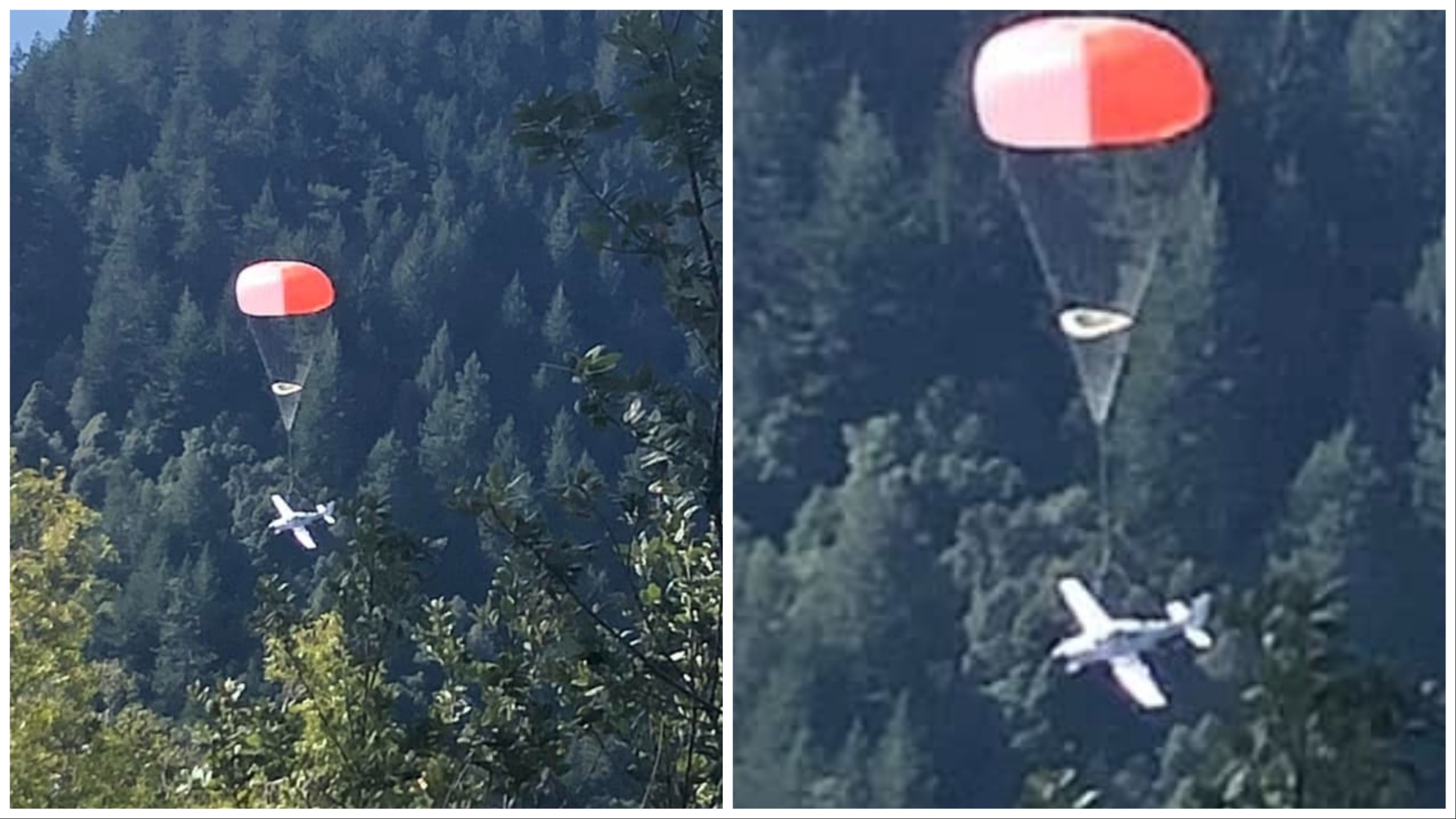 Avión se estrella pero el piloto abre el paracaídas y salva a todos